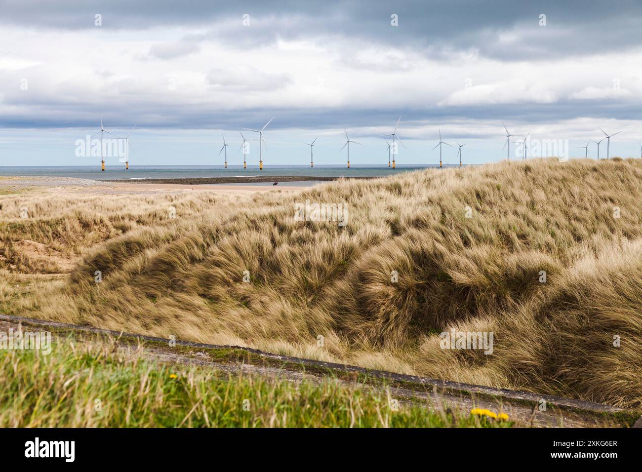 The seafront at South Gare with the offshore wind turbines at Redcar ...