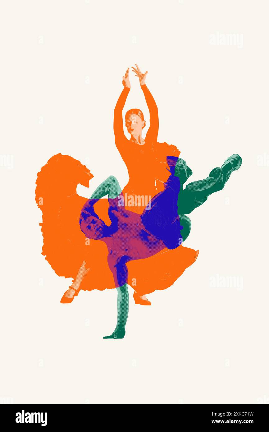 Contemporary art collage. Blend of classical and modern dance, woman ...