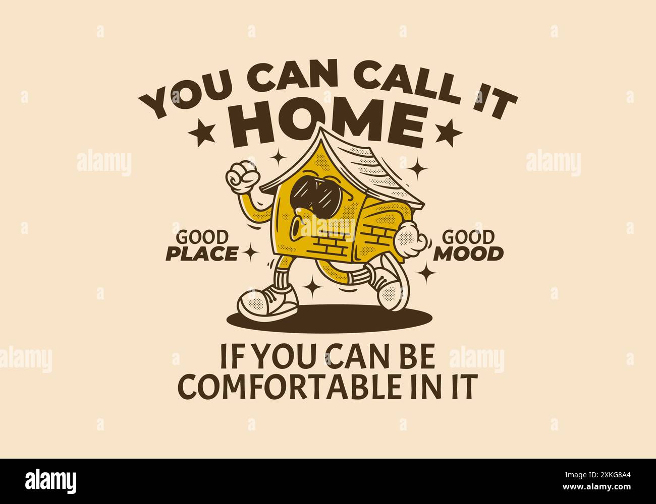 Walking house mascot character illustration in vintage retro style ...