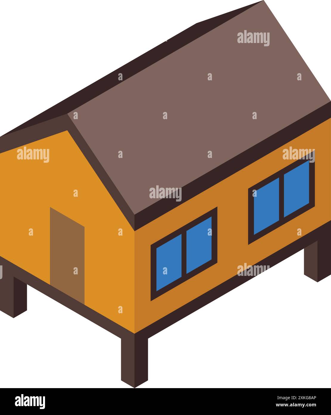 Small yellow stilt house standing on concrete pillars, isometric view ...