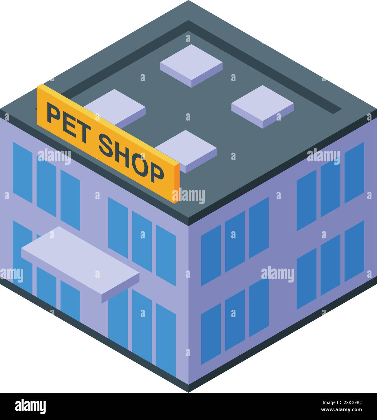 Isometric illustration featuring a modern pet shop building with a ...