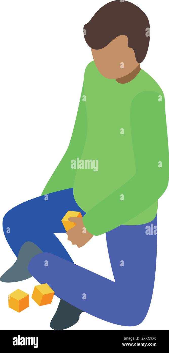 Boy playing with building blocks, developing his logic skills and ...