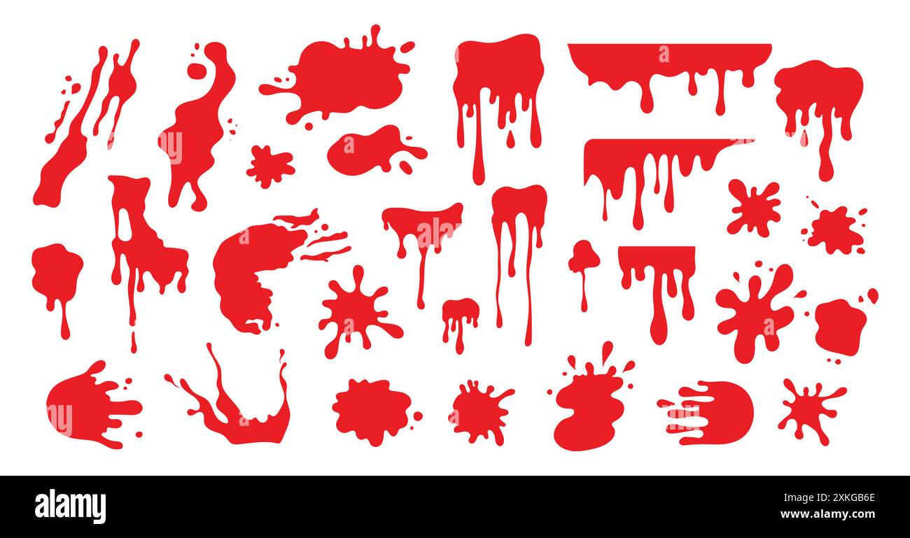 Hand drawn blood splash set. Blood stains, splatter, drops and blobs of ...