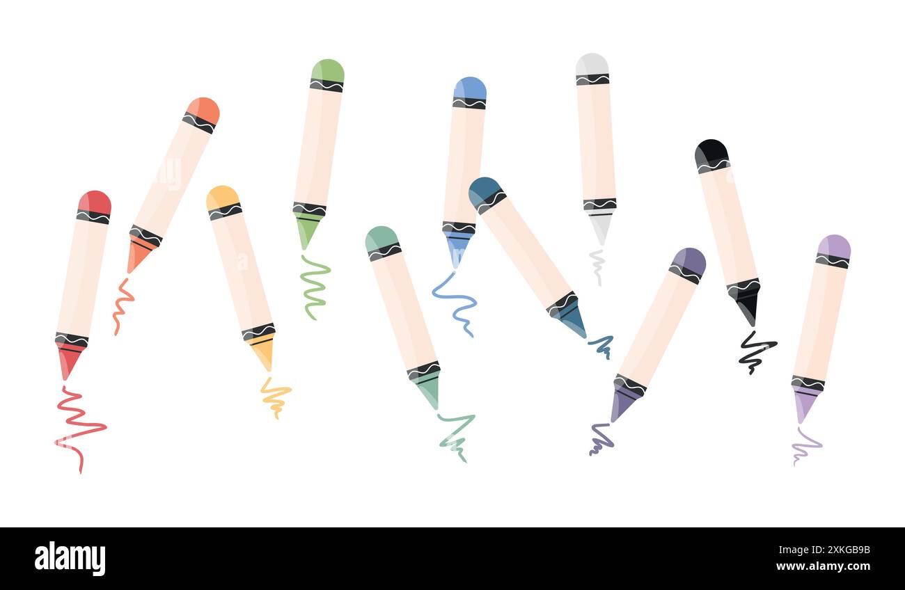 Set of wax or oil pastel crayons isolated on white background. Childish ...