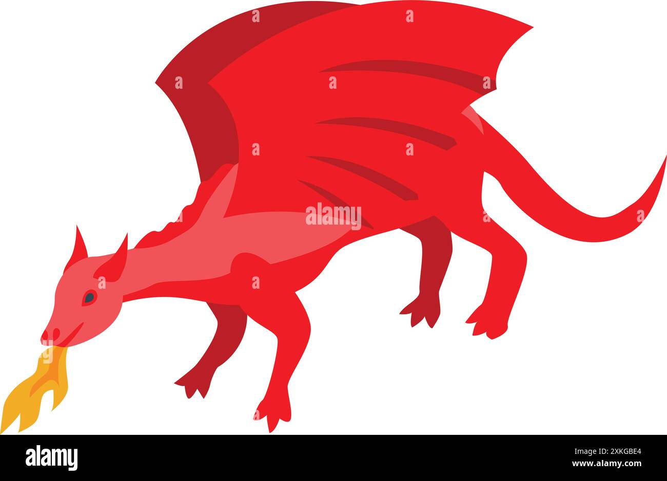 Red dragon breathing fire while flying with its wings spread Stock ...