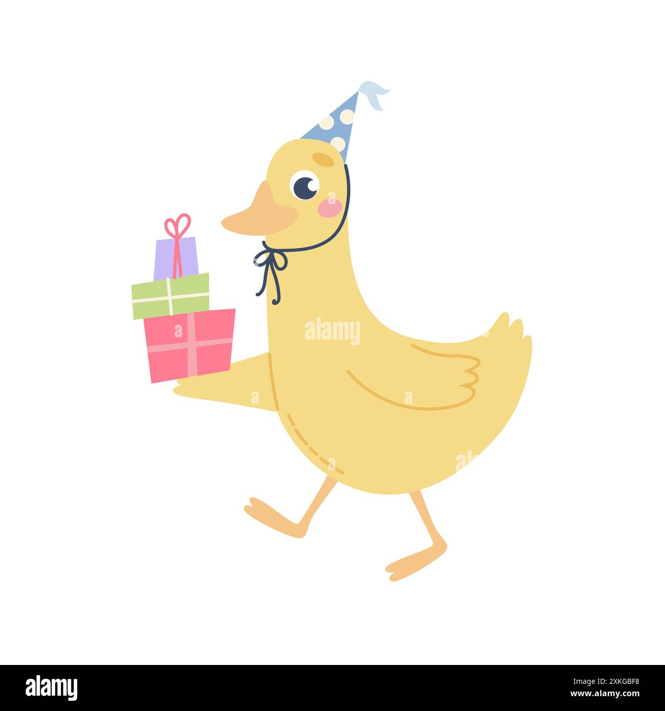 Cute duck for children. Birthday greetings, cake and party hat. Vector ...