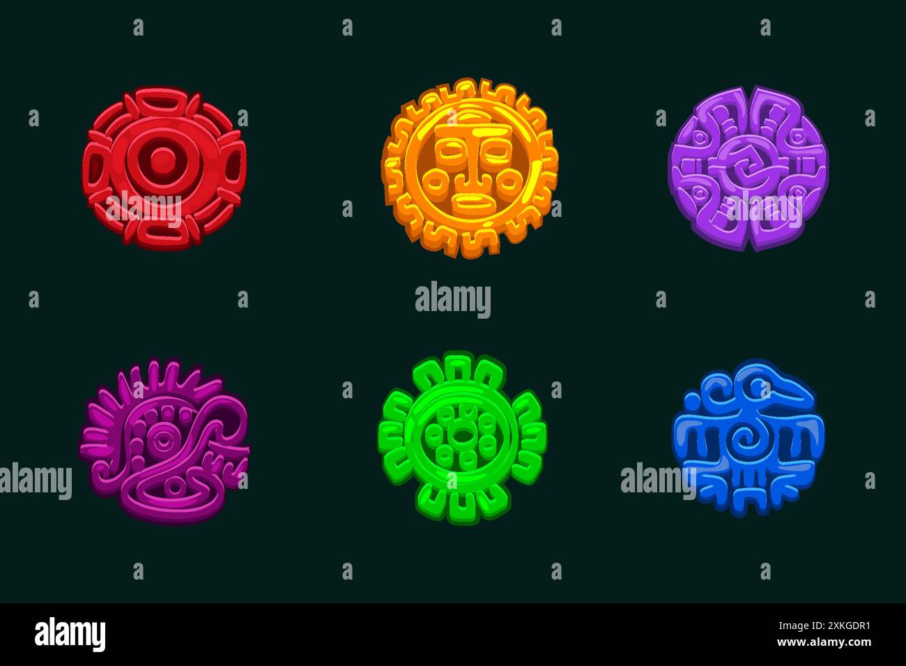 Vector design of symbols of ancient Aztec Civilization, colored ...