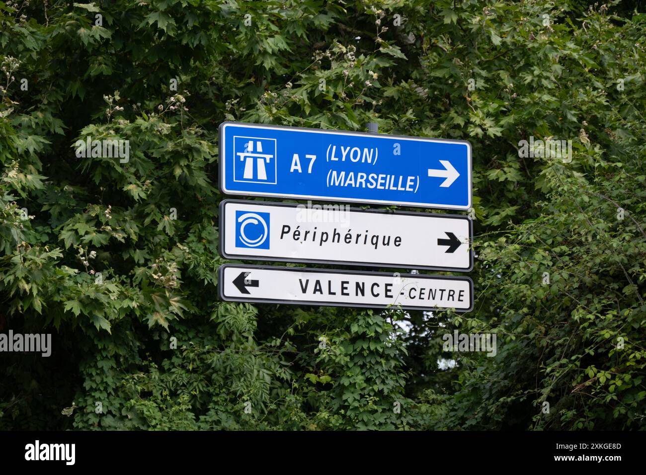 French highway signs use symbols and colors to direct to Lyon and ...