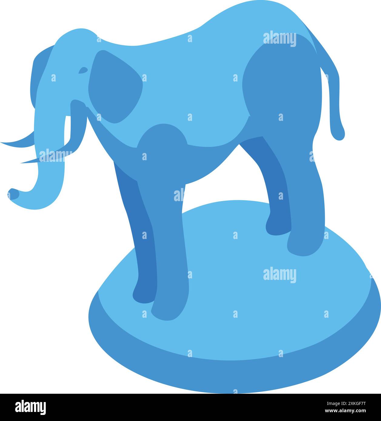 Blue elephant statue standing on a pedestal, isolated on a white ...