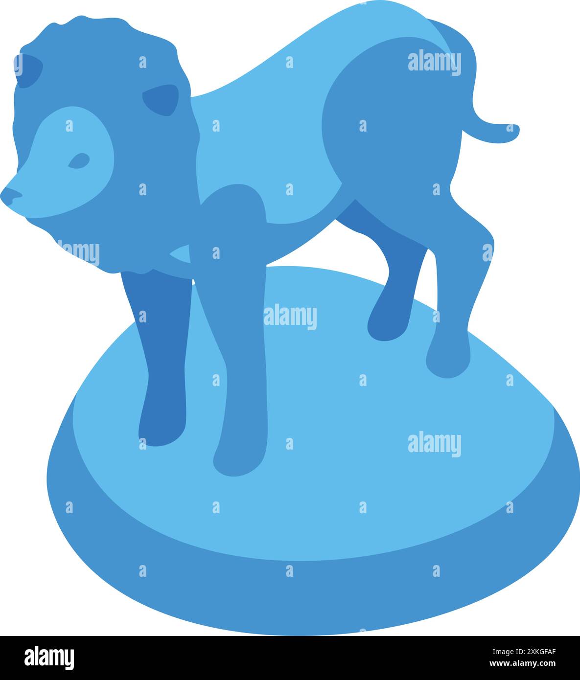 Blue lion sculpture standing on a round pedestal representing strength ...