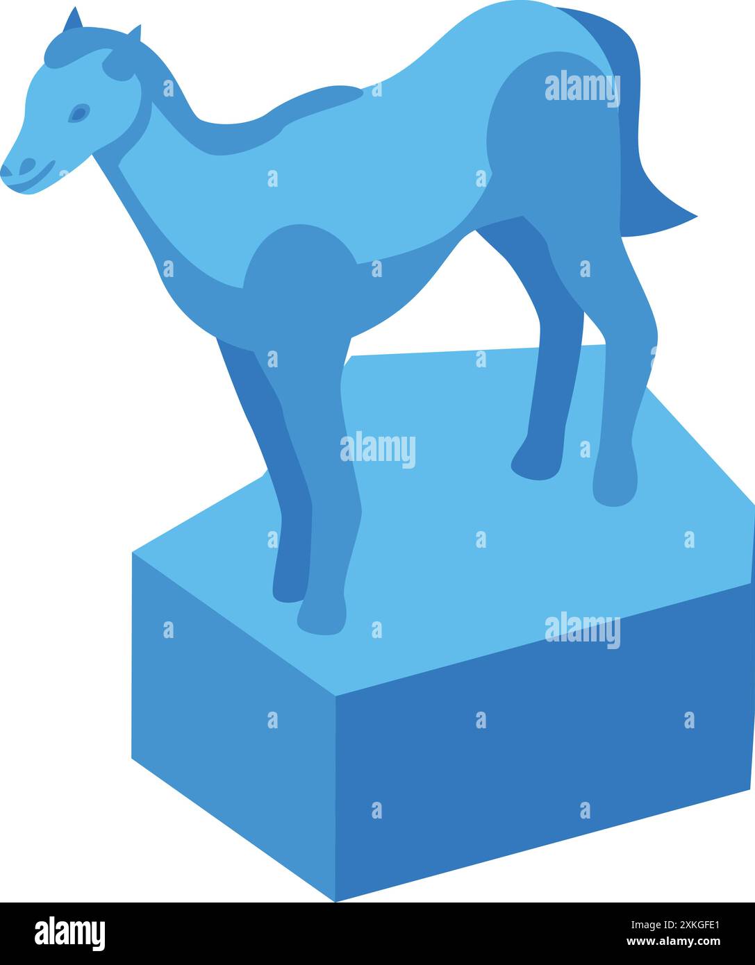 Blue horse sculpture standing on a pedestal isometric illustration ...