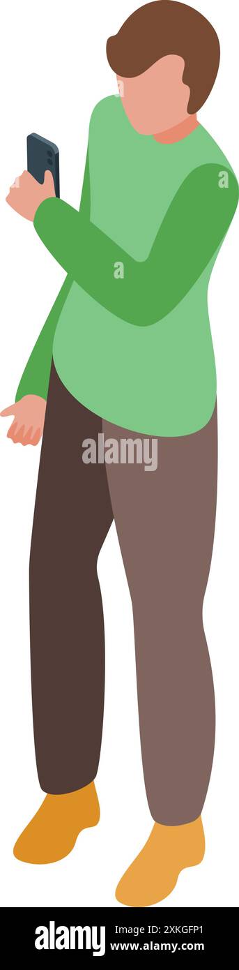 Isometric illustration of a young man taking a picture with a ...