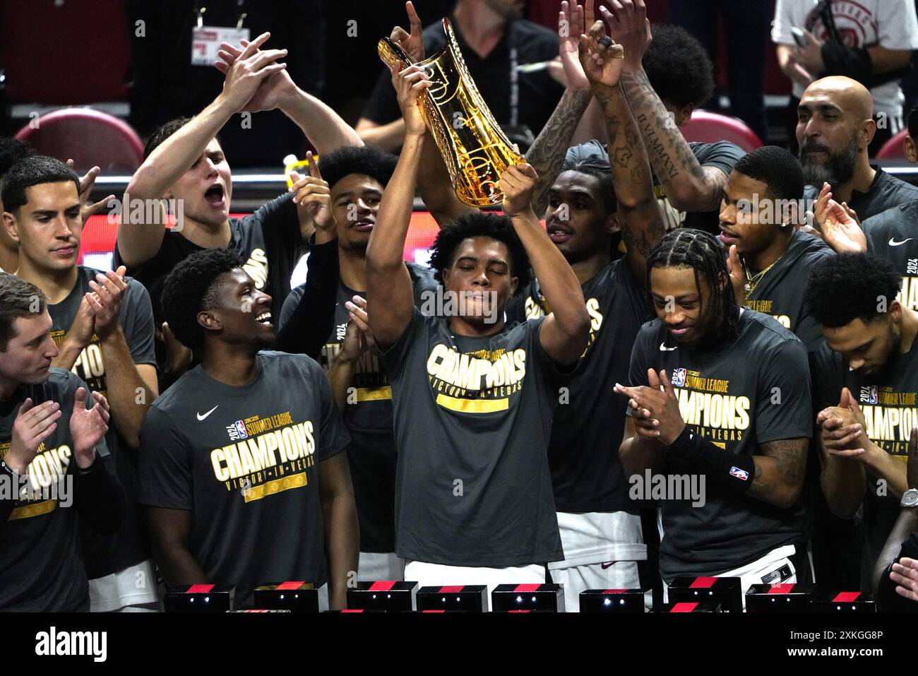 Las Vegas, USA. 22nd July, 2024. Members of Miami Heat celebrate after the final of the NBA ...