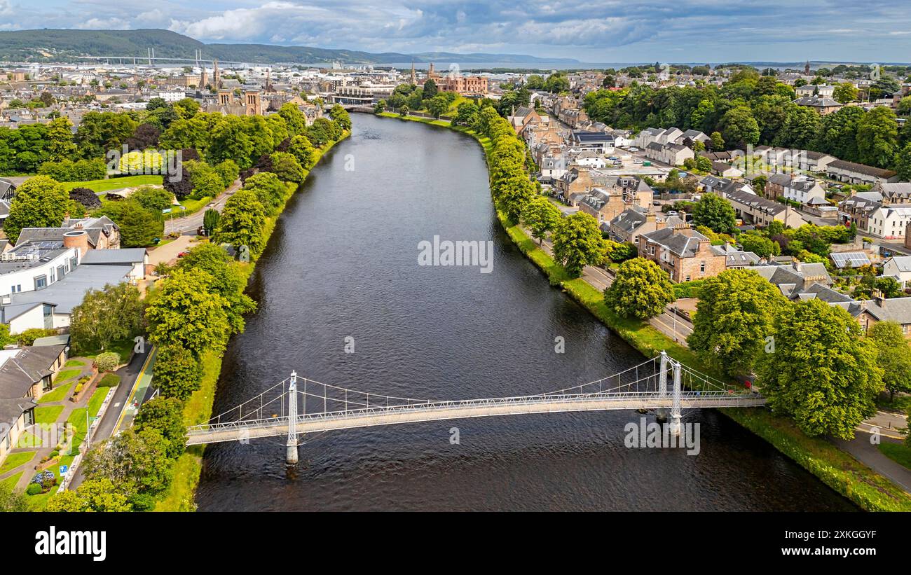Inverness Scotland River Ness looking over Ness Walk Infirmary white ...