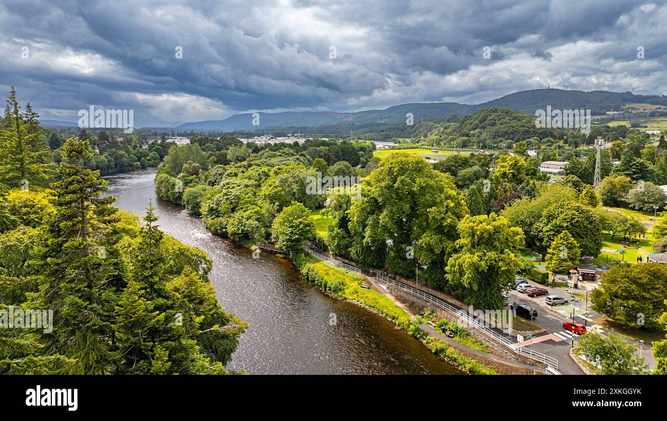 Inverness Scotland River Ness tree lined banks of the river at Bught ...