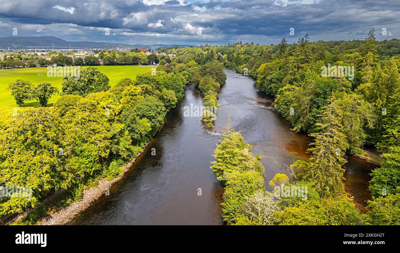 Inverness Scotland River Ness tree lined banks of the river at the Ness ...