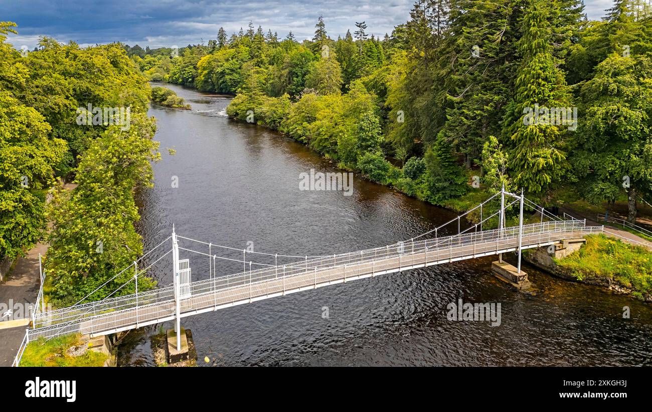 Inverness Scotland River Ness tree lined river and Ness Bank Footbridge ...