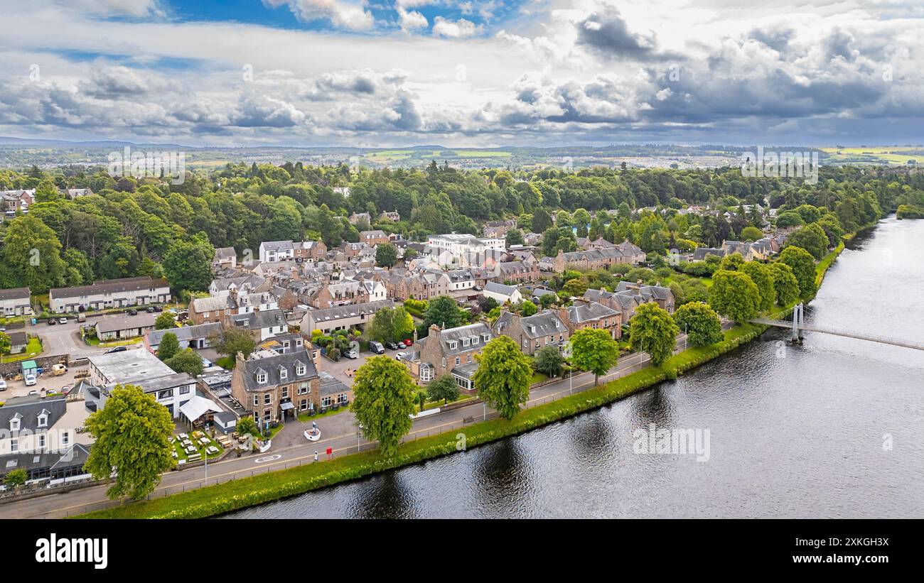Inverness Scotland River Ness tree lined roads and the houses along the ...