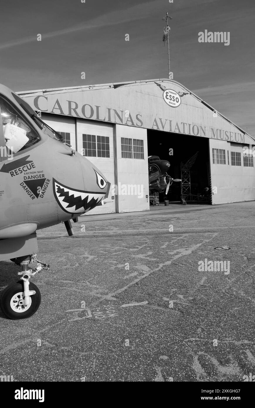 Backside view of the historic hanger at Carolina's Aviation Museum ...
