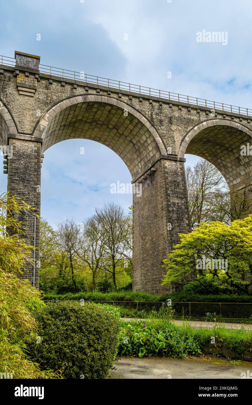 The towering Trenance Railway Viaduct in Newquay in Cornwall in the UK ...