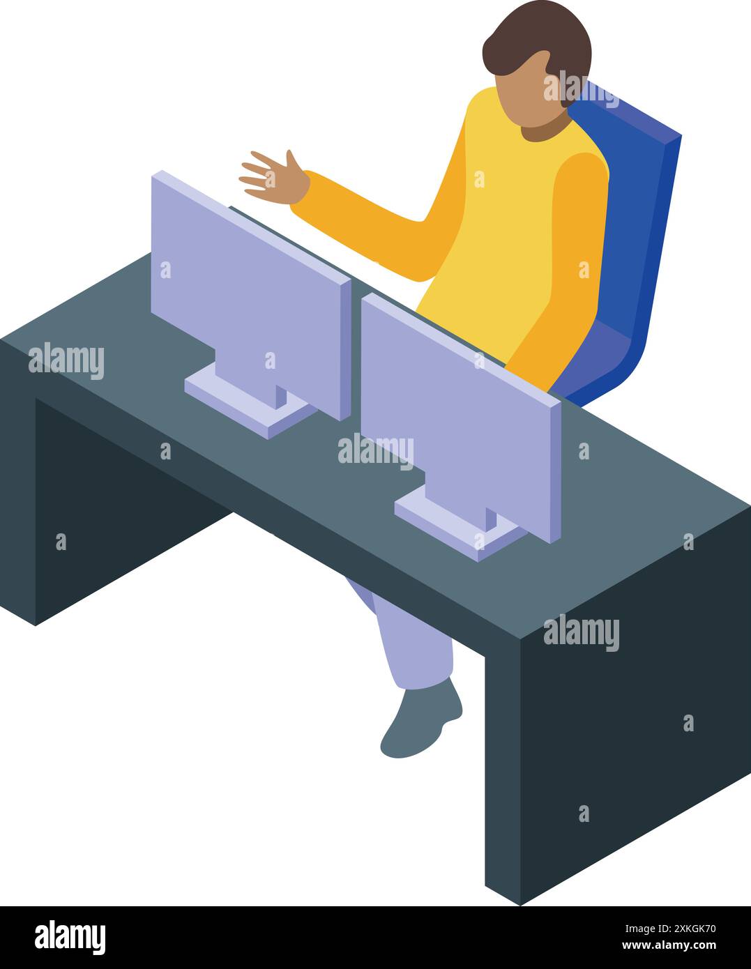 Office worker is presenting something using a double screen setup Stock ...