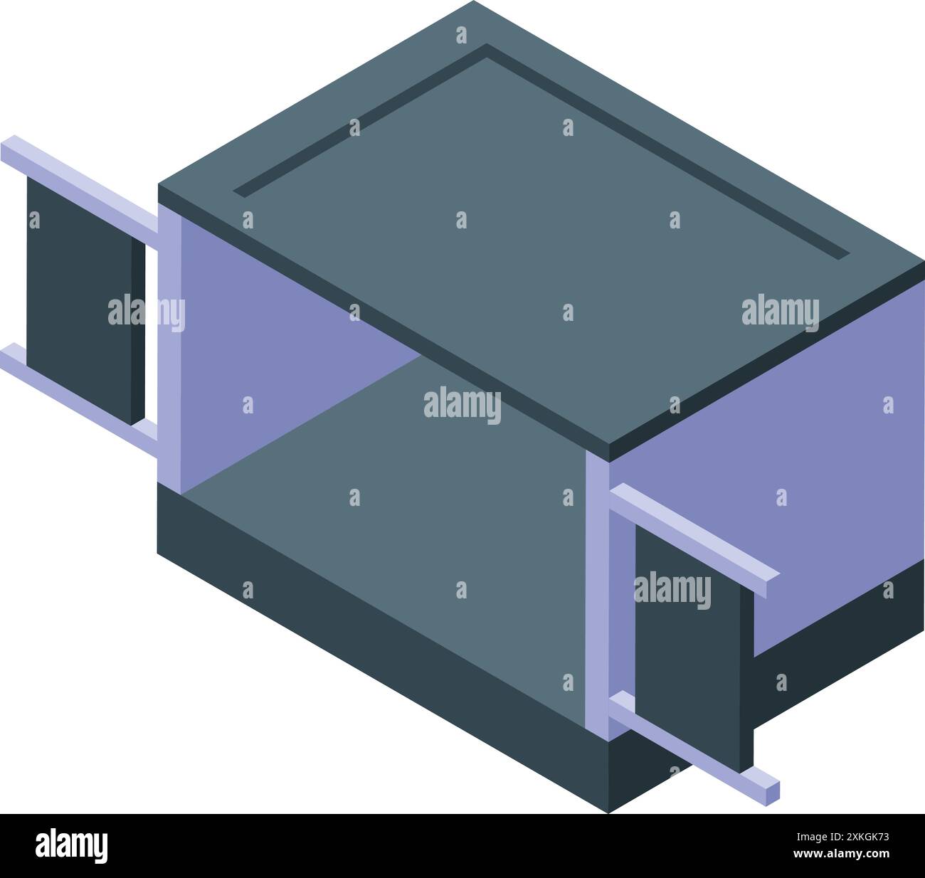 Isometric view of empty metal container with open doors, ready for ...