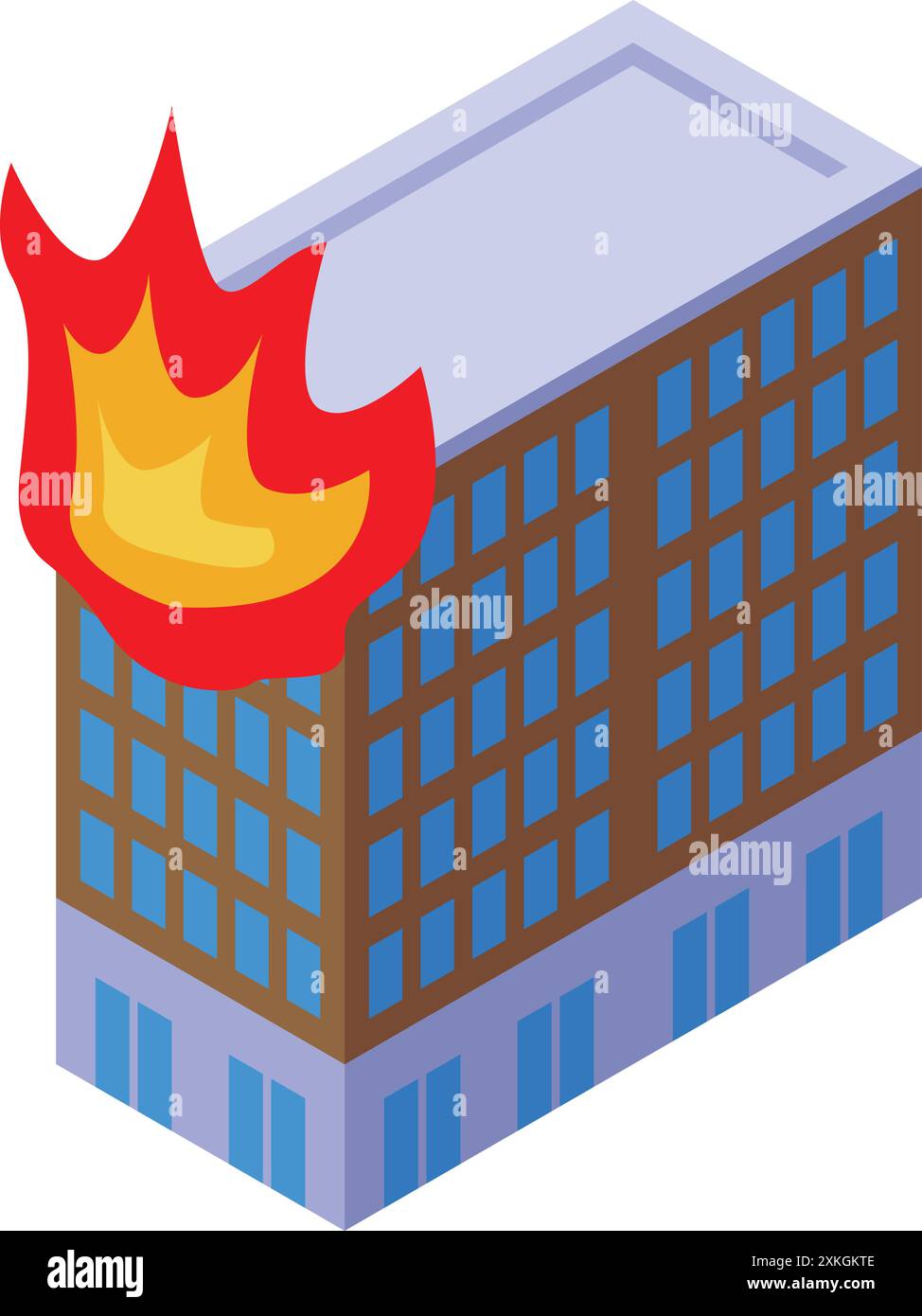 Isometric building with large flames erupting from its roof Stock ...