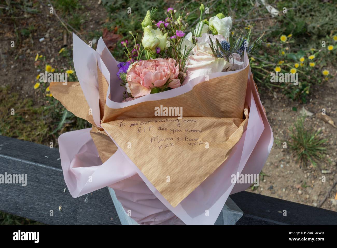 Westcliff on Sea, UK. 23rd Jul, 2024. Floral tributes and messages left ...