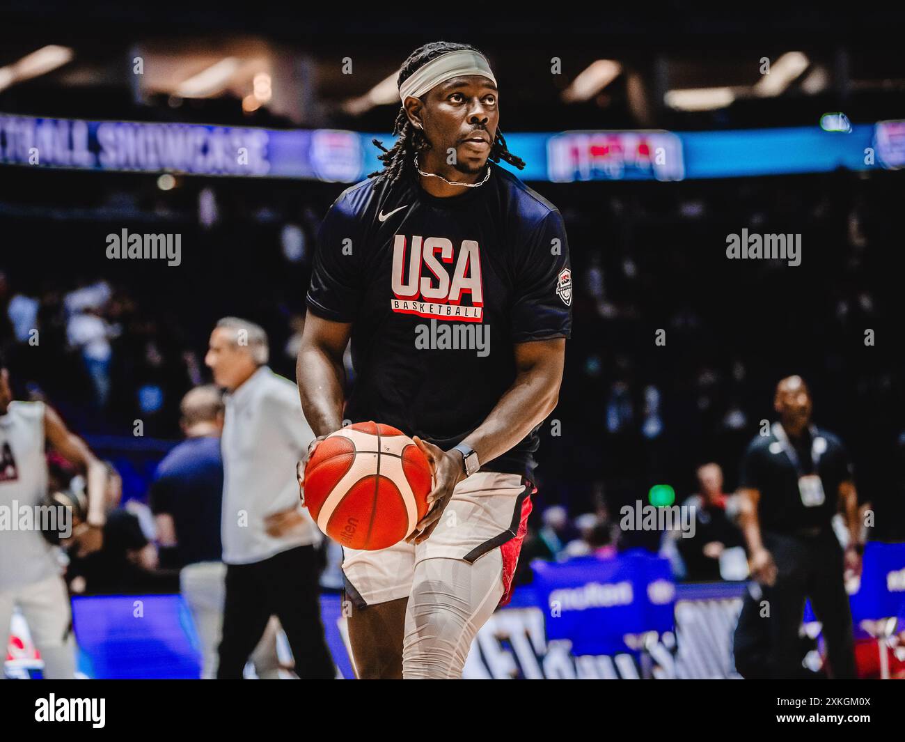 O2 Arena, UK. 22nd July, 2024. Jrue Holiday #12 for Team USA warming up ...