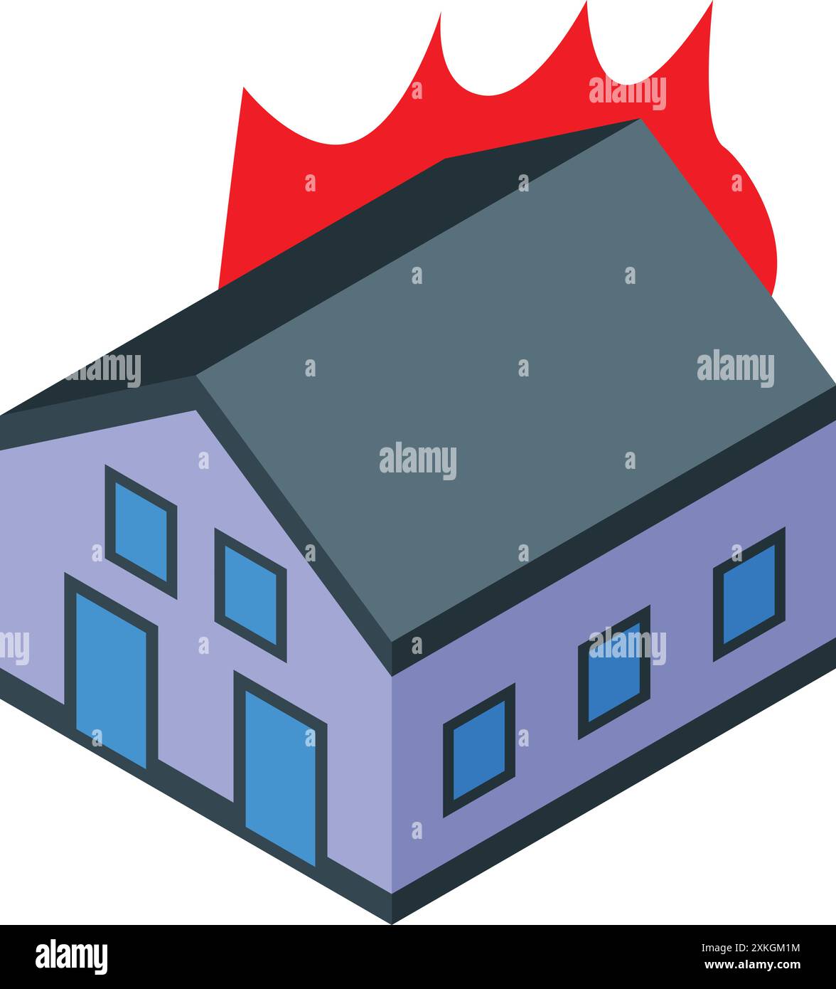 Isometric house roof burning with big flame insurance concept icon ...