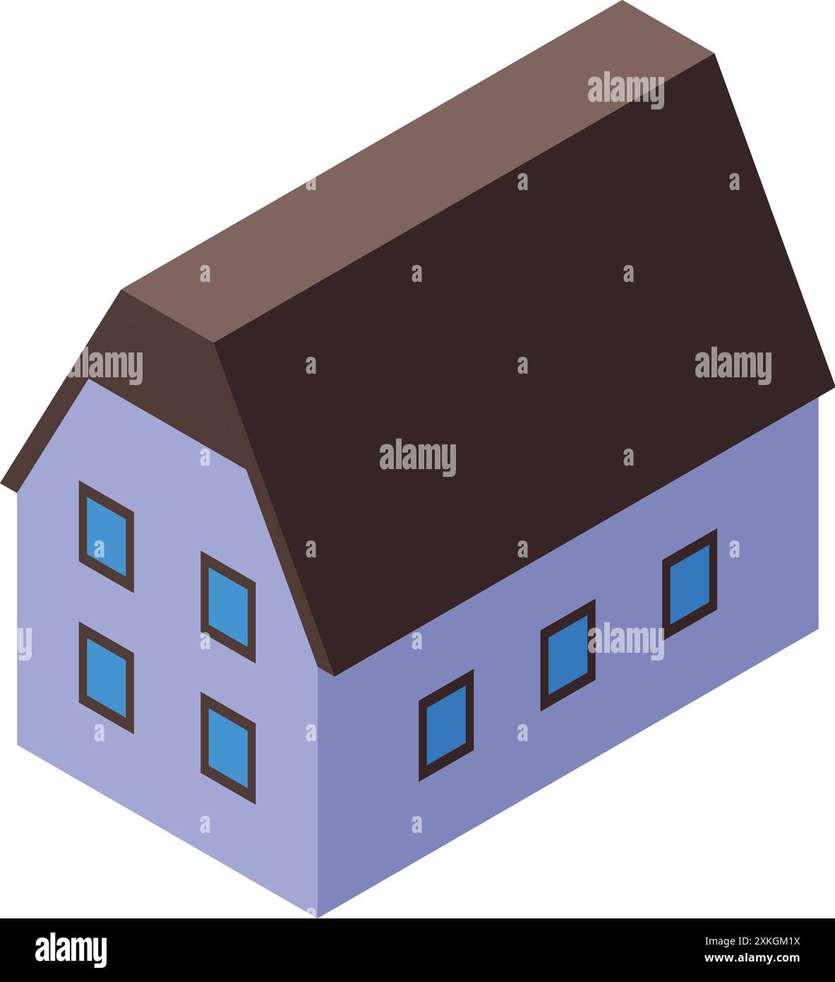 Isometric illustration of a large farm house with a brown roof ...