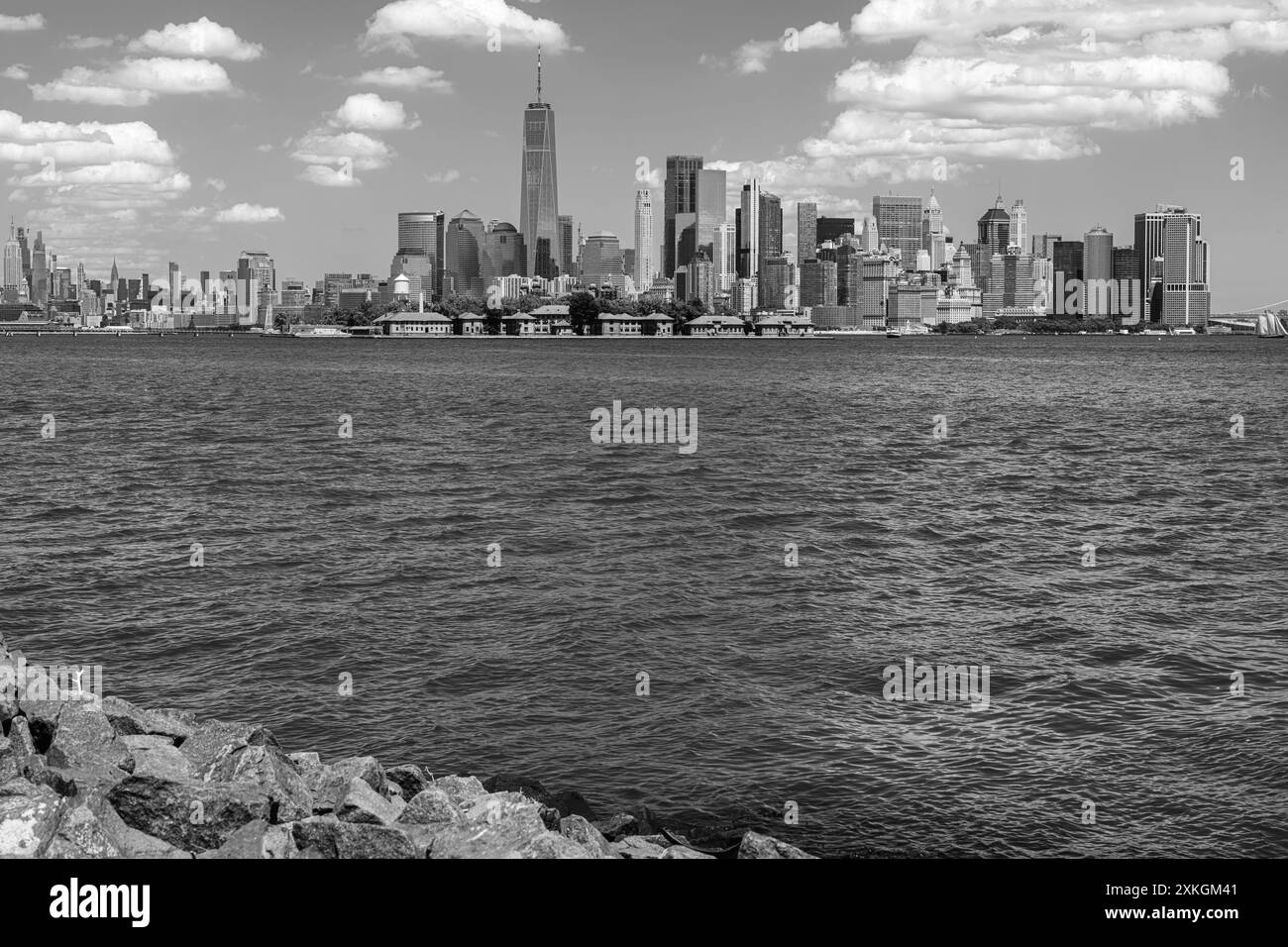 New york city skyline with freedom tower Black and White Stock Photos ...