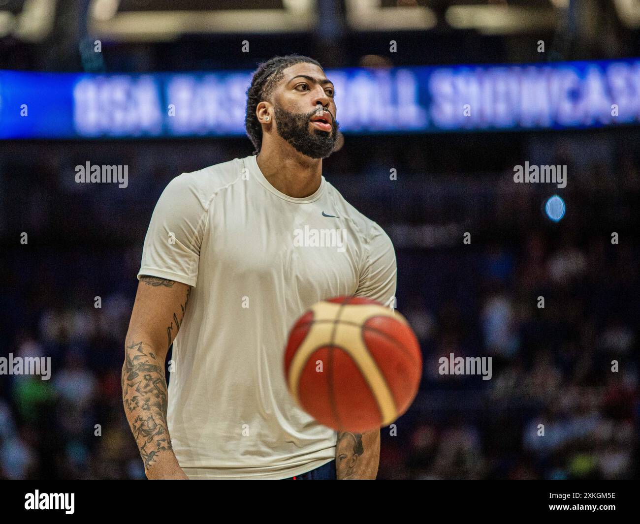 O2 Arena, UK. 22nd July, 2024. Antony Davis #14 for Team USA warming up ...
