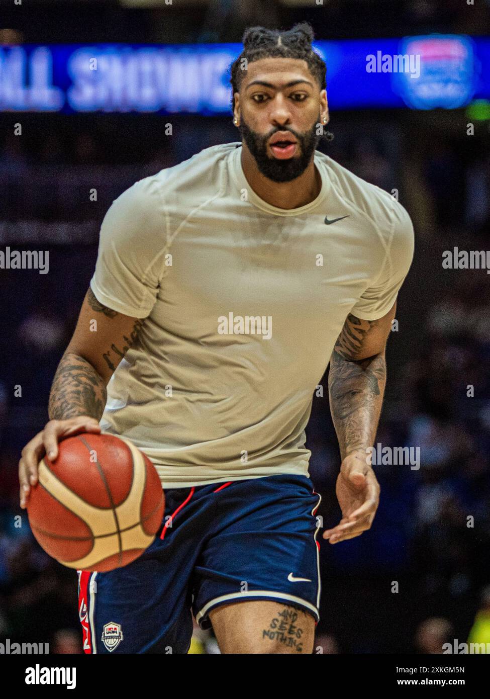O2 Arena, UK. 22nd July, 2024. Antony Davis #14 for Team USA warming up ...