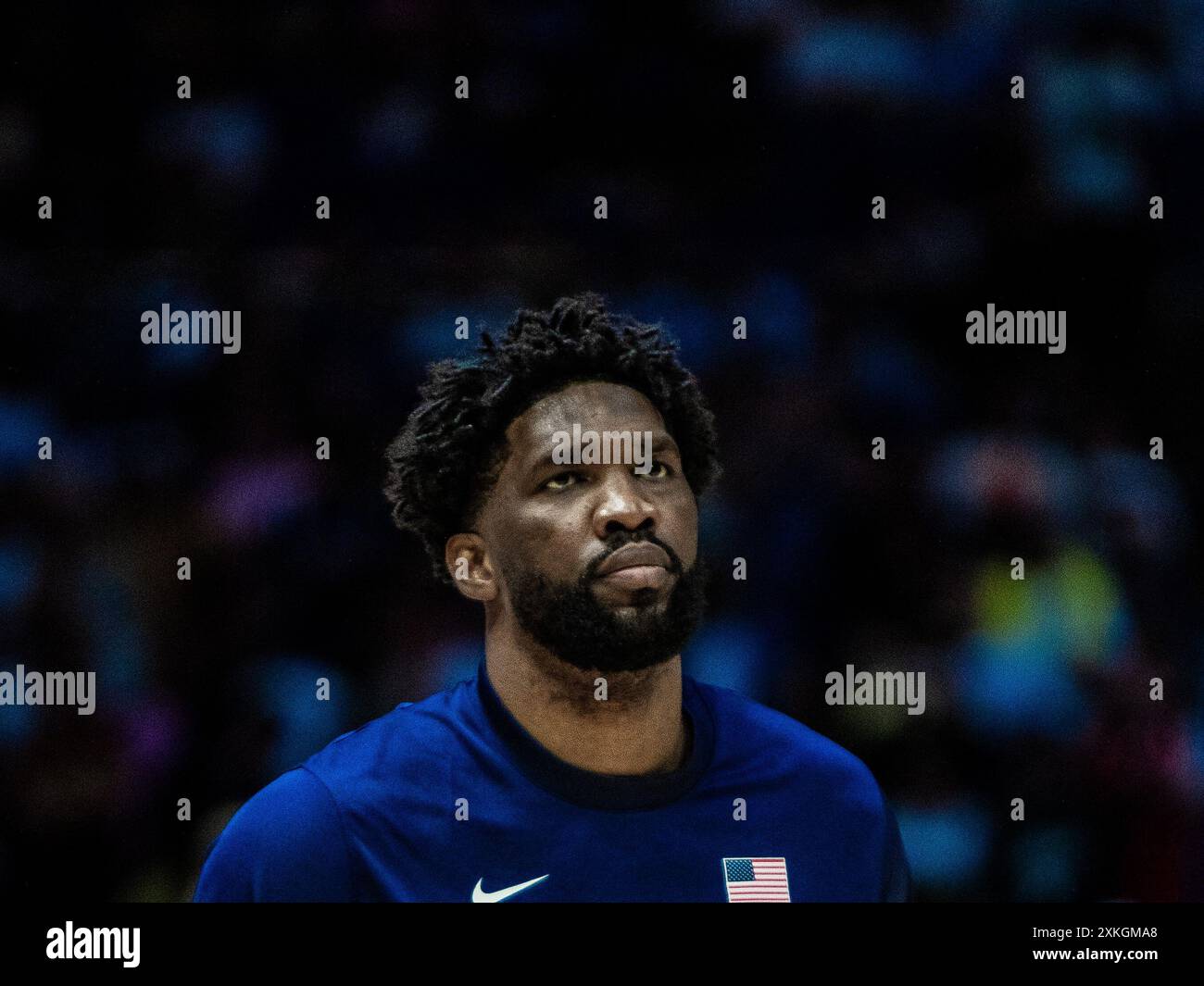 O2 Arena, UK. 22nd July, 2024. Joel Embiid #11 for Team USA warming up ...