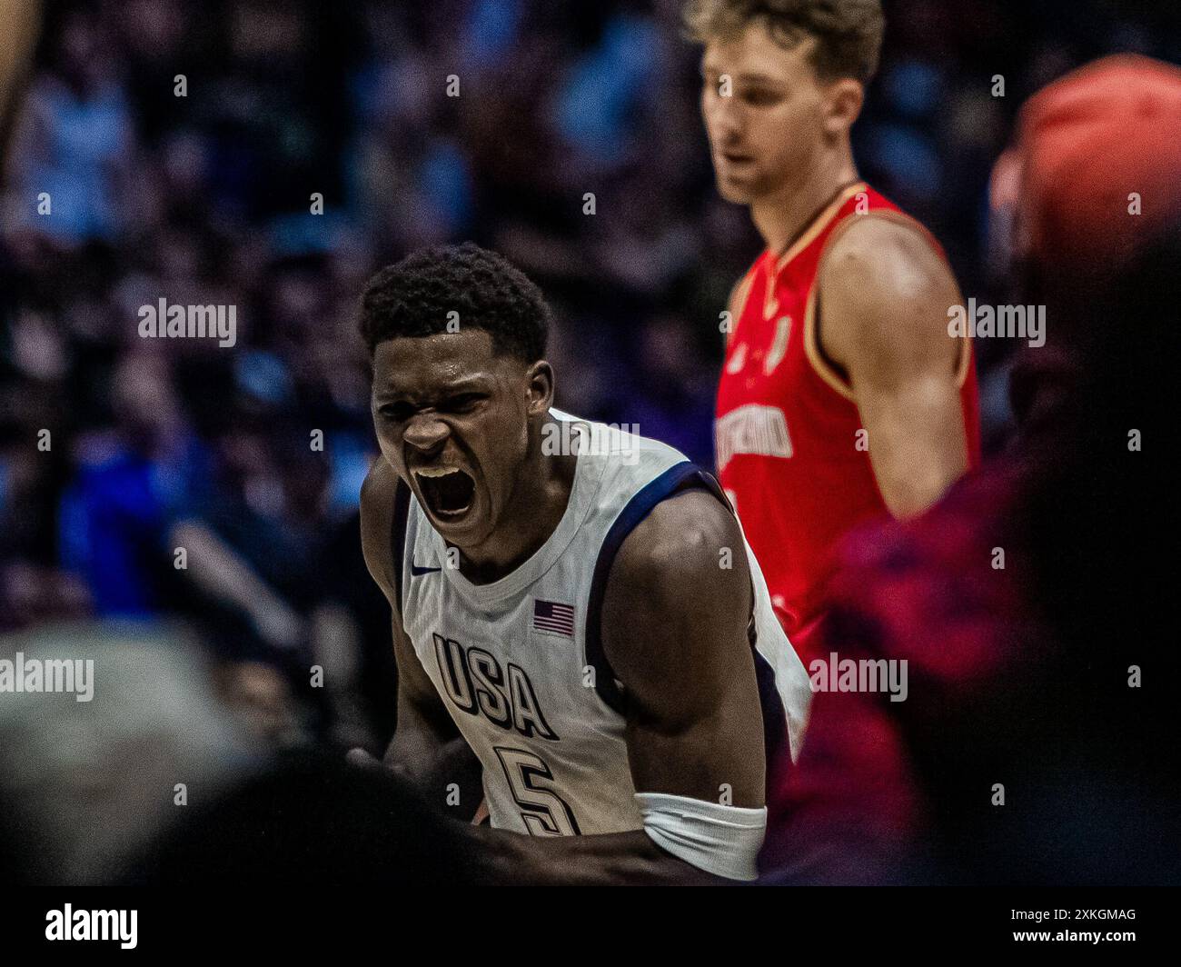 O2 Arena, UK. 22nd July, 2024. Anthony Edwards #5 for Team USA ...