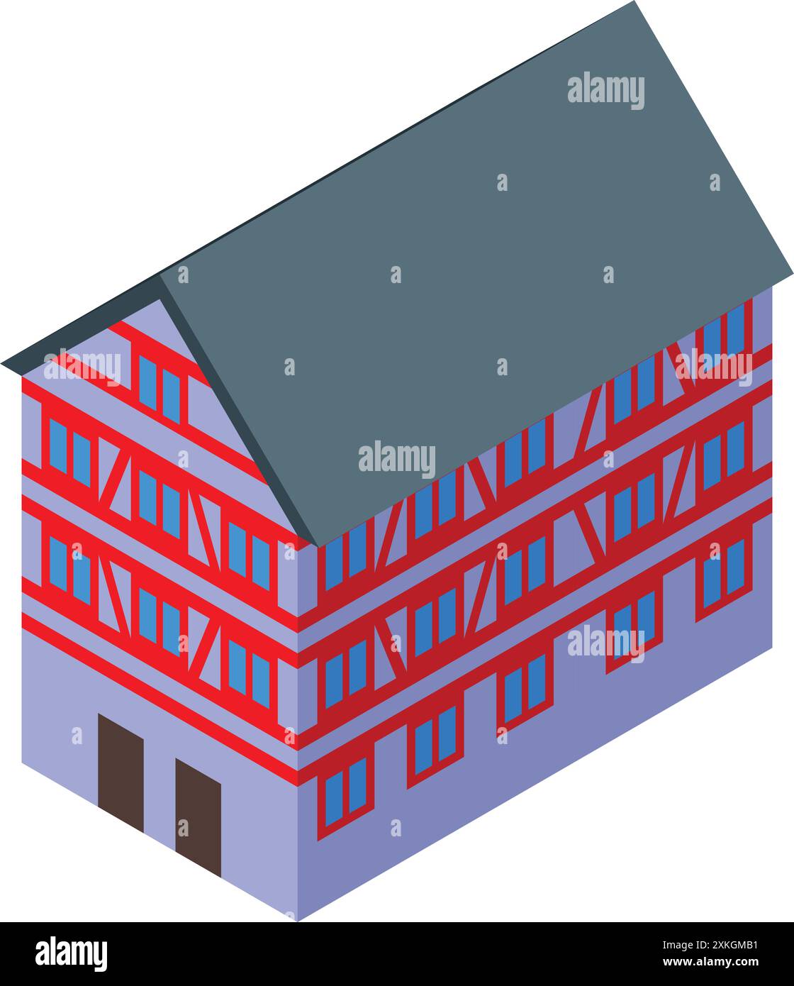 Traditional german three storey half timbered house isometric icon is ...