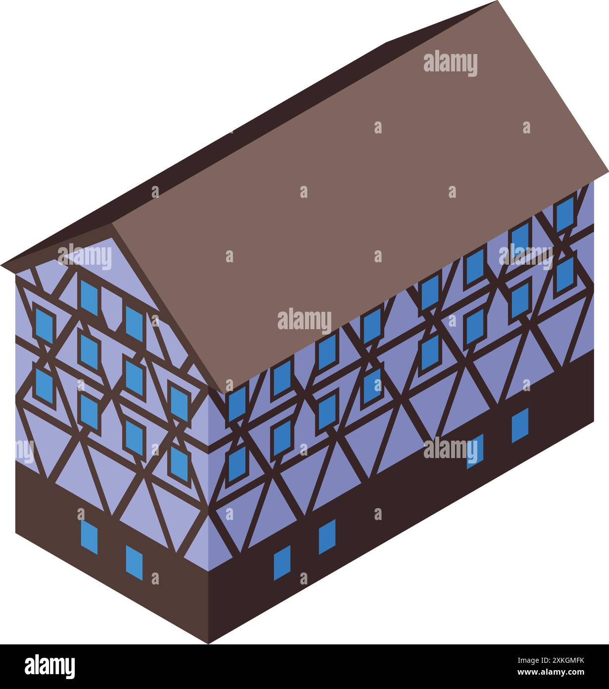 Isometric low poly traditional european half timbered house with gable ...