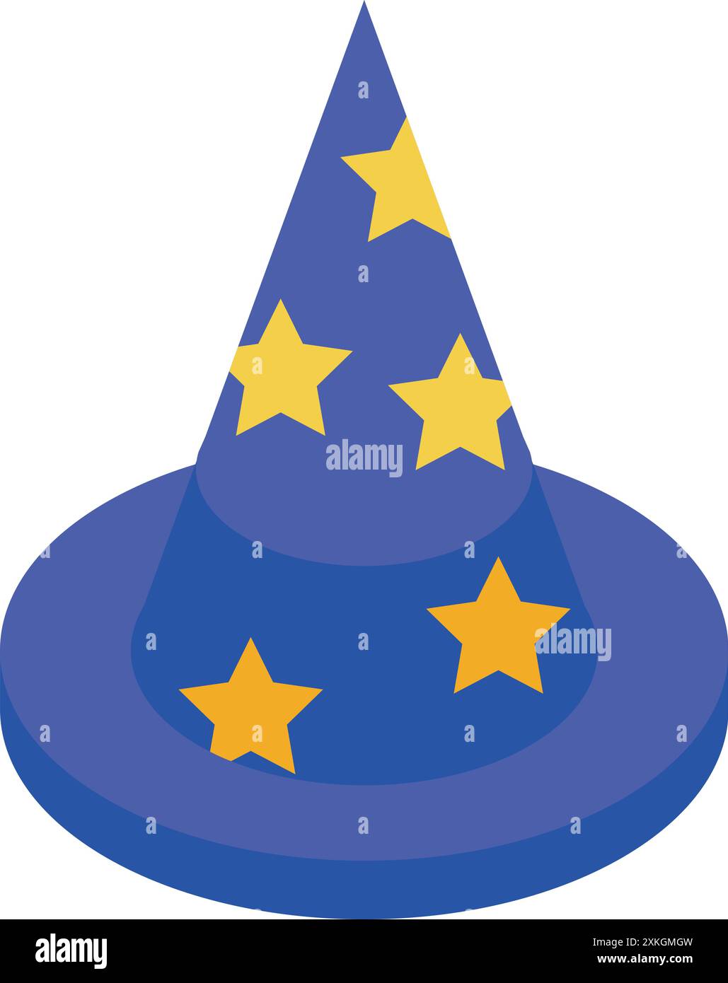 Blue wizard hat with yellow stars standing on an empty white background ...