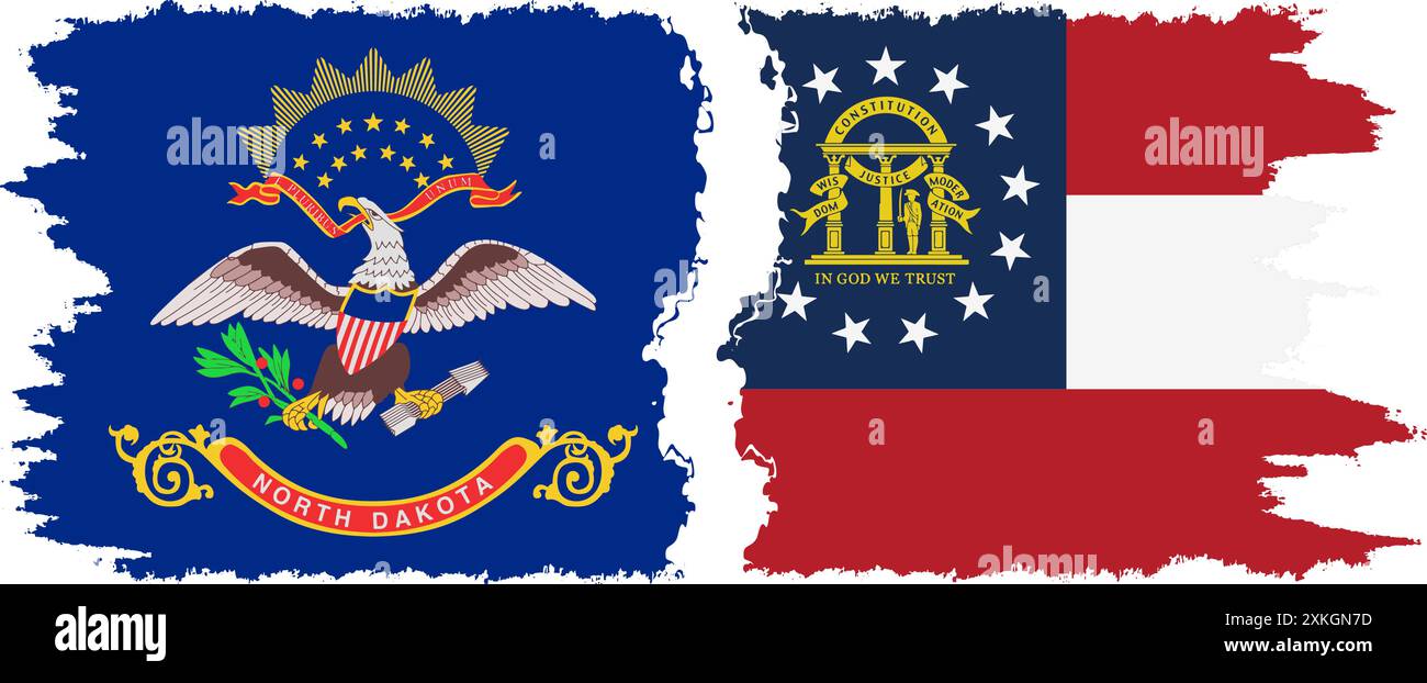 Georgia and North Dakota states grunge brush flags connection, vector ...