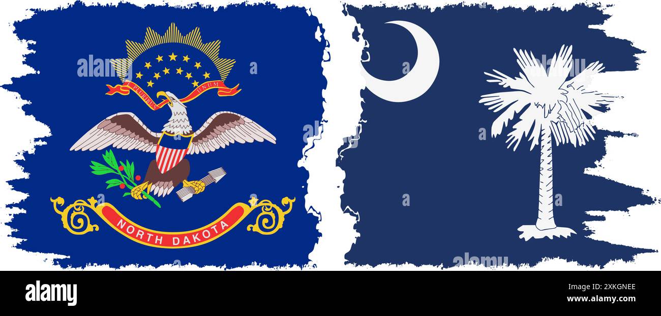South Carolina and North Dakota states grunge brush flags connection ...