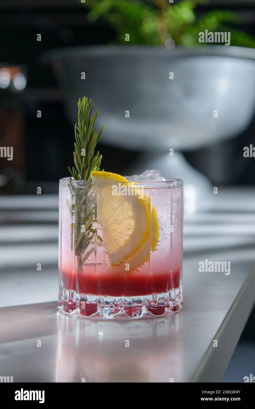 Pomegranate Rosemary Infused water. Summer Cocktails Stock Photo - Alamy