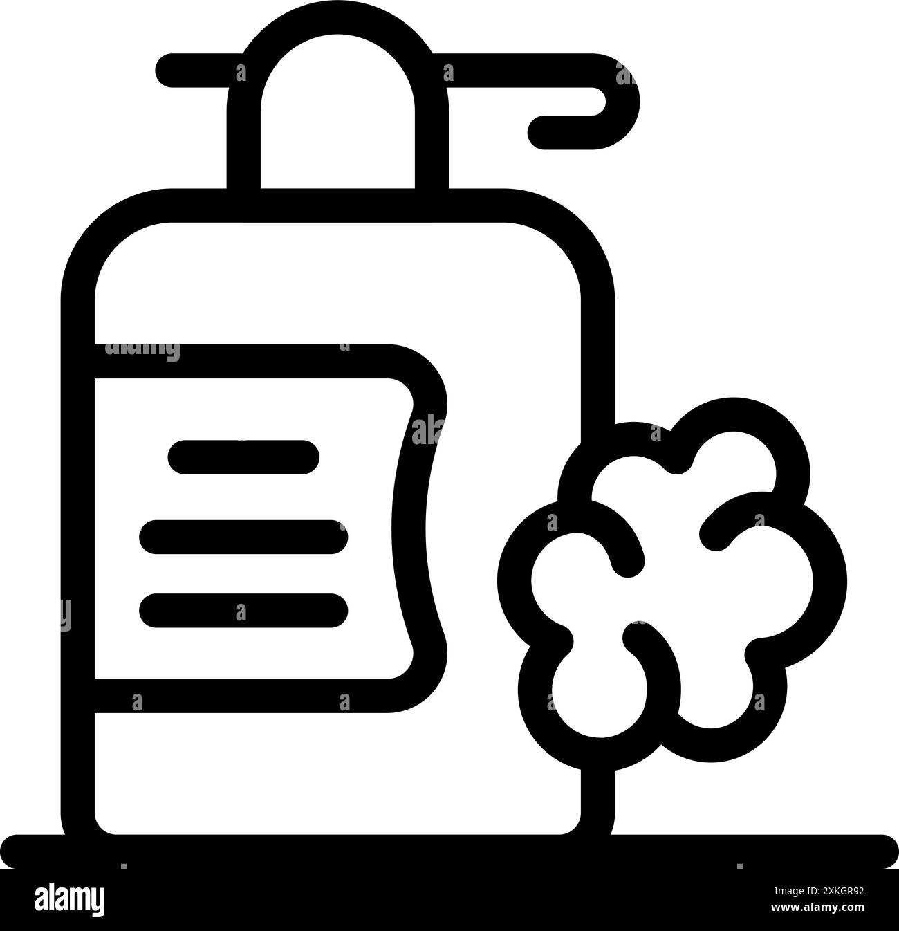 Line drawing of a dispenser bottle releasing foaming soap, evoking ...