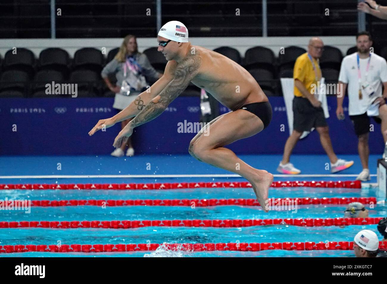 Paris, France. 23rd July, 2024. Olympic gold medalist Caeleb Dressel of ...