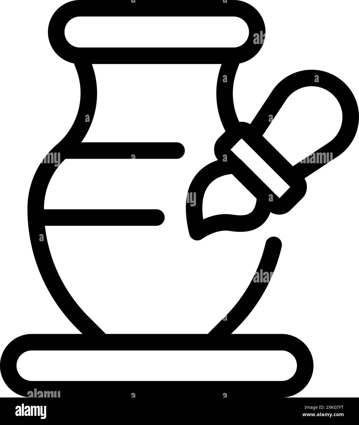 Line art icon of a brush painting a piece of pottery on a stand ...