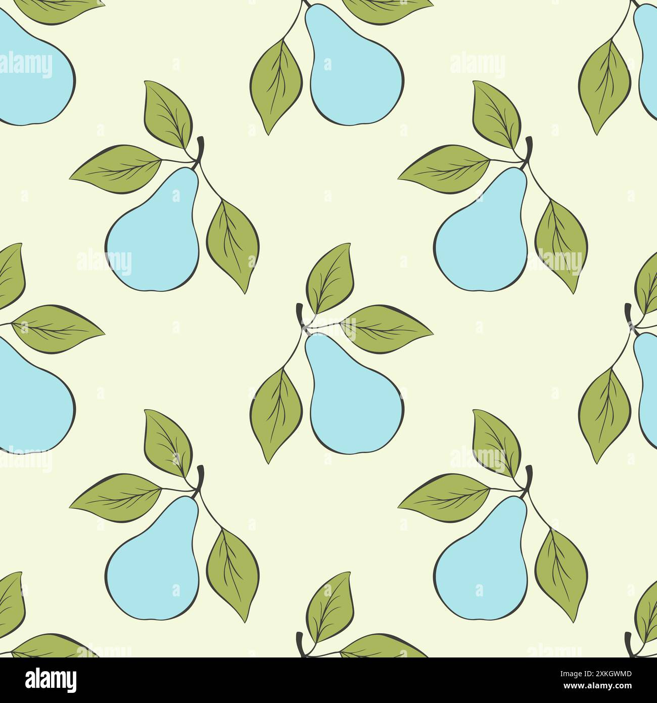 Blue pears pattern on green pastel background. Vector illustration ...
