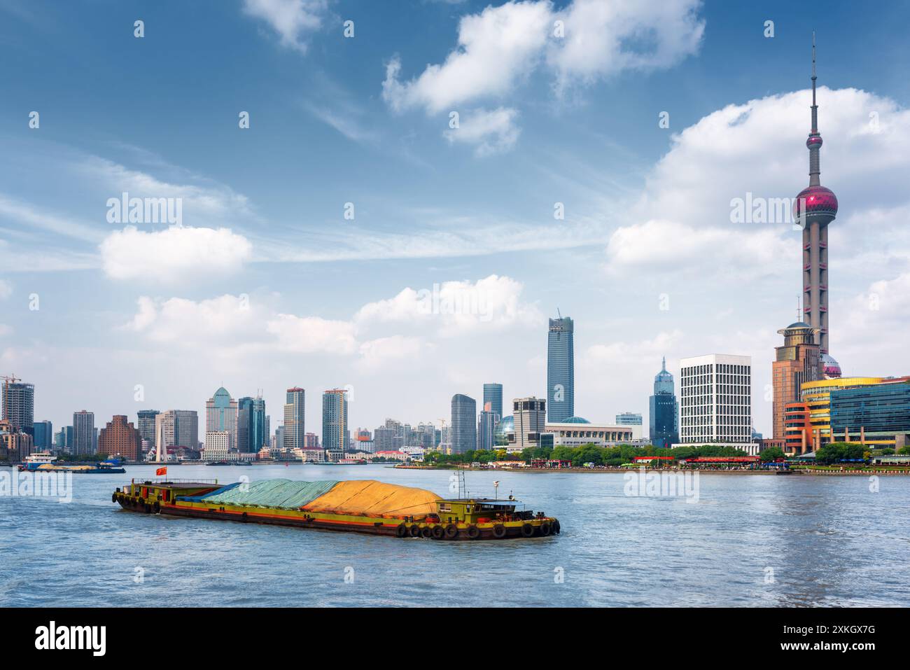 Self-propelled barge on the Huangpu River in Shanghai, China Stock ...
