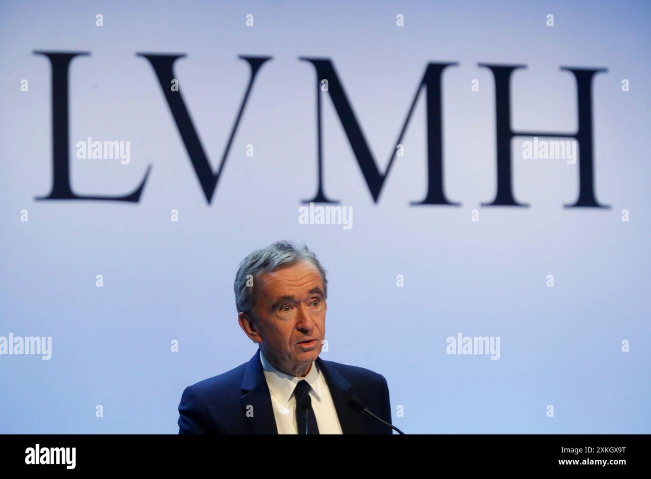 FILE - CEO of LVMH Bernard Arnault presents the group's 2019 results ...