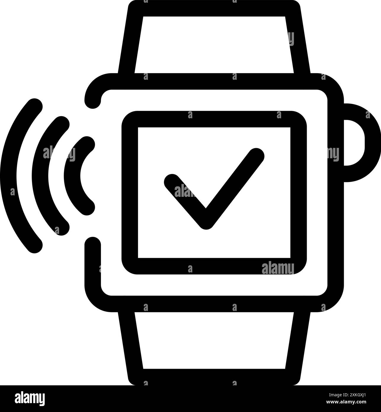 Smartwatch is receiving a signal, and a check mark icon is displayed on ...