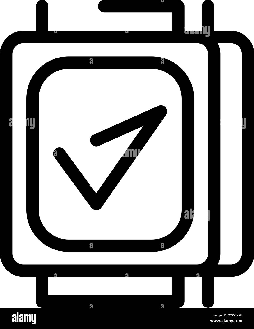 Line art icon of a smartwatch displaying a validated check mark icon, representing a successful ...